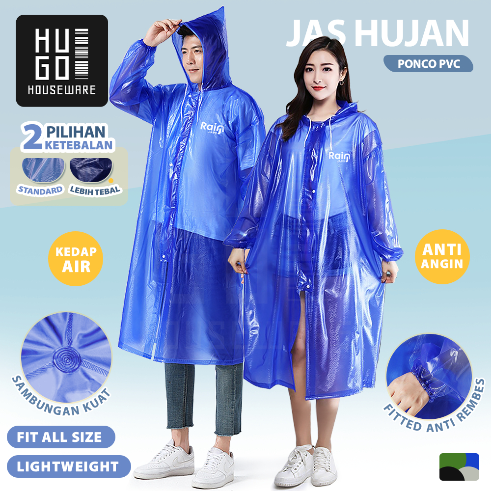 Jual Jas Hujan Poncho Pria Wanita Bahan PVC Elastis Tebal Anti Rembes Best Quality HUGO | Shopee ...