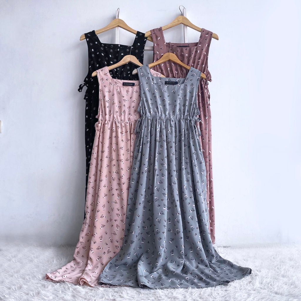 Jual ZLH Raya Overall Dress Wanita Tanpa Lengan Crinkle Motif Bunga Mango Import Premium OOTD ...