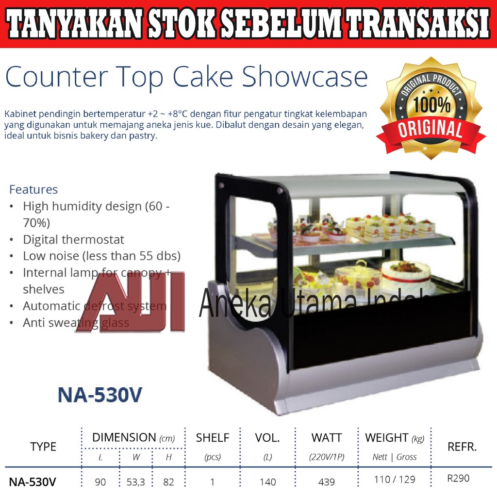 Jual Gea NA-530V Counter Top Cake Showcase - Tempat Pendingin & Pemajang Kue - Showcase Kue Kaca ...