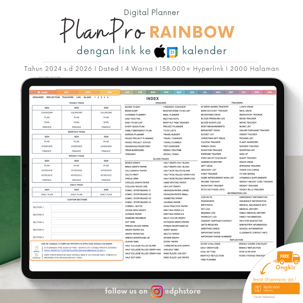 Jual PlanPro Digital Planner (Rainbow) dengan link ke Google & Apple ...