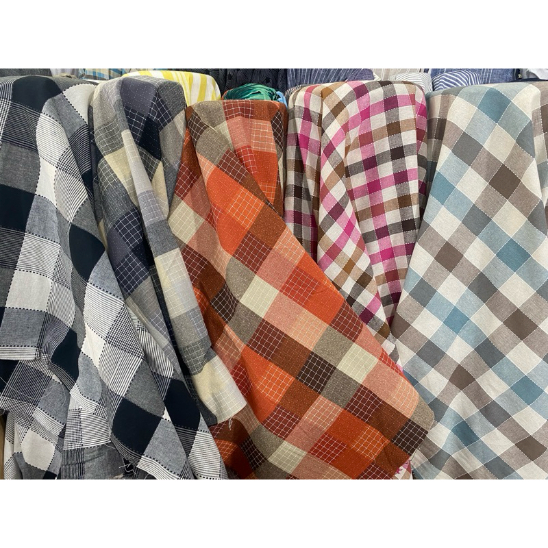 Jual kain katon linen motif kotak | Shopee Indonesia