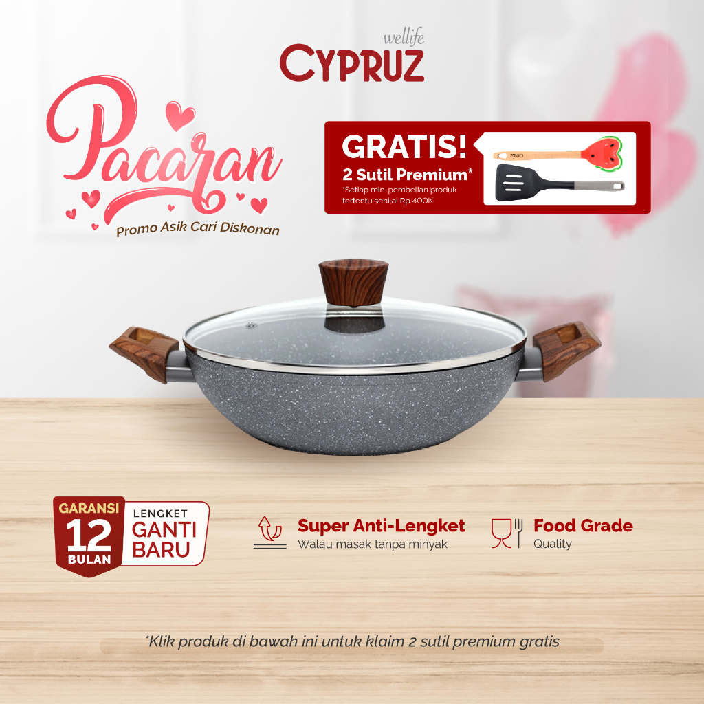Jual Cypruz Wajan Kuali Anti Lengket Grey Marble Wok Pan Dengan Tutup 26 cm | Shopee Indonesia