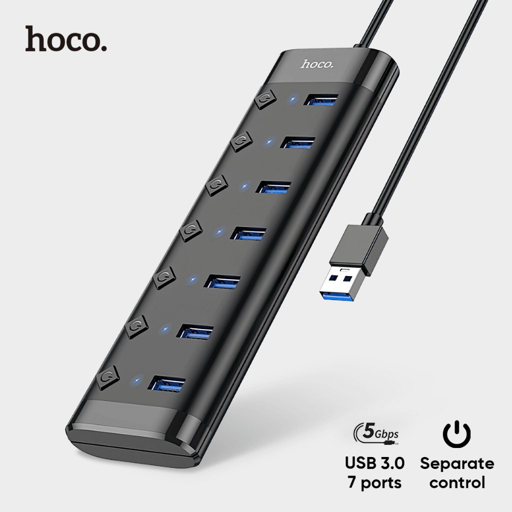 Jual Hoco USB Hub 3.0 7 USB Ports High Speed Power 1.2m HB40 | Shopee ...