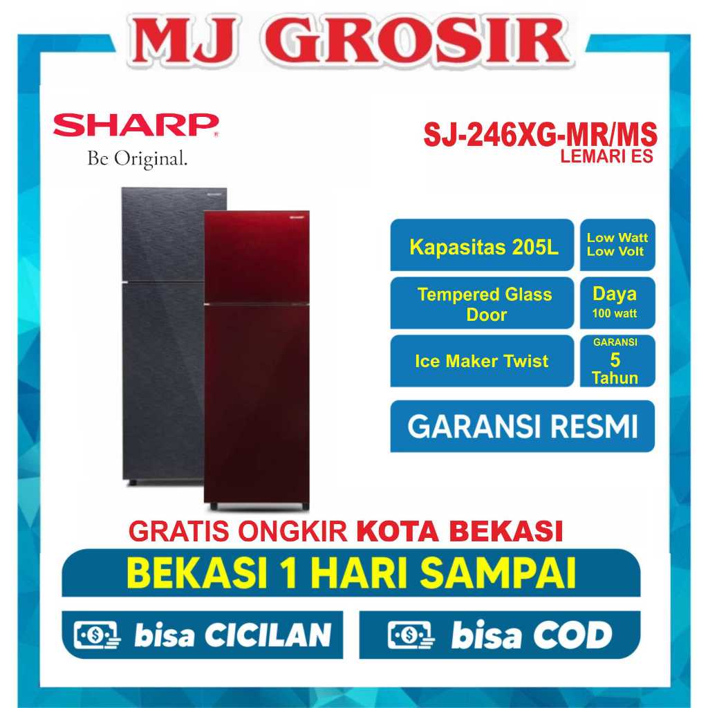 Jual KULKAS SHARP SJ 246 XG / GN 202 SQIB / SKV 235 ABB / PRB 200 Y LEMARI ES 2 PINTU GLASS ...