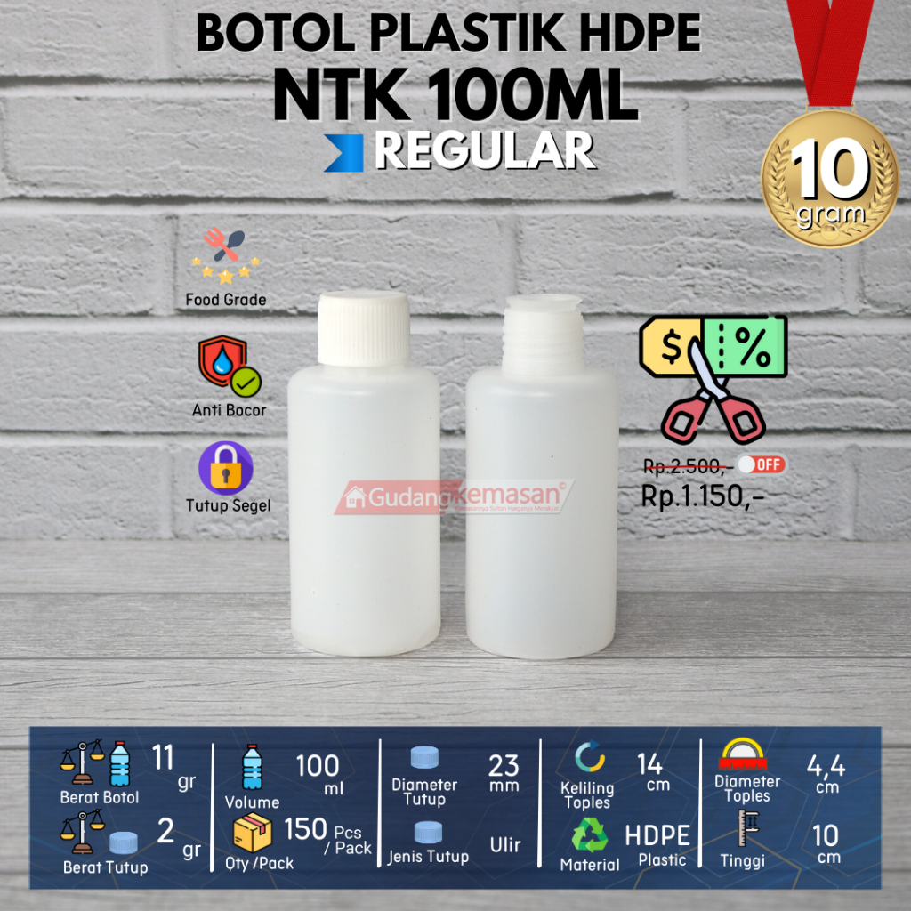 Jual BOTOL PLASTIK HDPE 100ML NTK TUTUP ULIR - FLASH | Shopee Indonesia