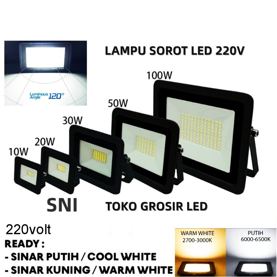 Jual Lampu sorot kap sorot floodlight led 220v 10w 20w 30w 50w 100w IP65 | Shopee Indonesia