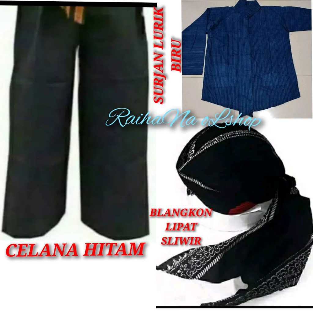 Jual BAJU ADAT JAWA LAKI | SURJAN LURIK BIRU + CELANA HITAM + BLANGKON LIPAT SLIWIR | SETELAN ...