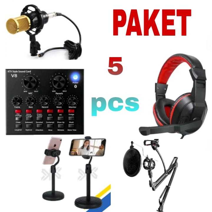 Jual Paket Soundcard V8S n Condensore Mic Bluetooth dan Mic live ...