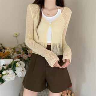 Jual AJW Cardigan Wanita Crop Top Jaring Korean Style WBP | Kardigan Rajut Jaring Kekinian ...