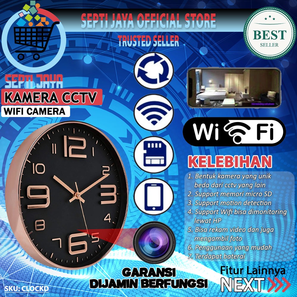 Jual Kamera CCTV Wifi Wireless Resolusi Full HD 1080P IP Camera Jam ...