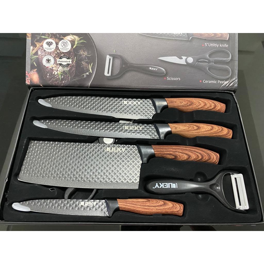 Jual JIB Black Diamond Knives Set 6 in 1 / Knife Set Diamond Anti Karat ...