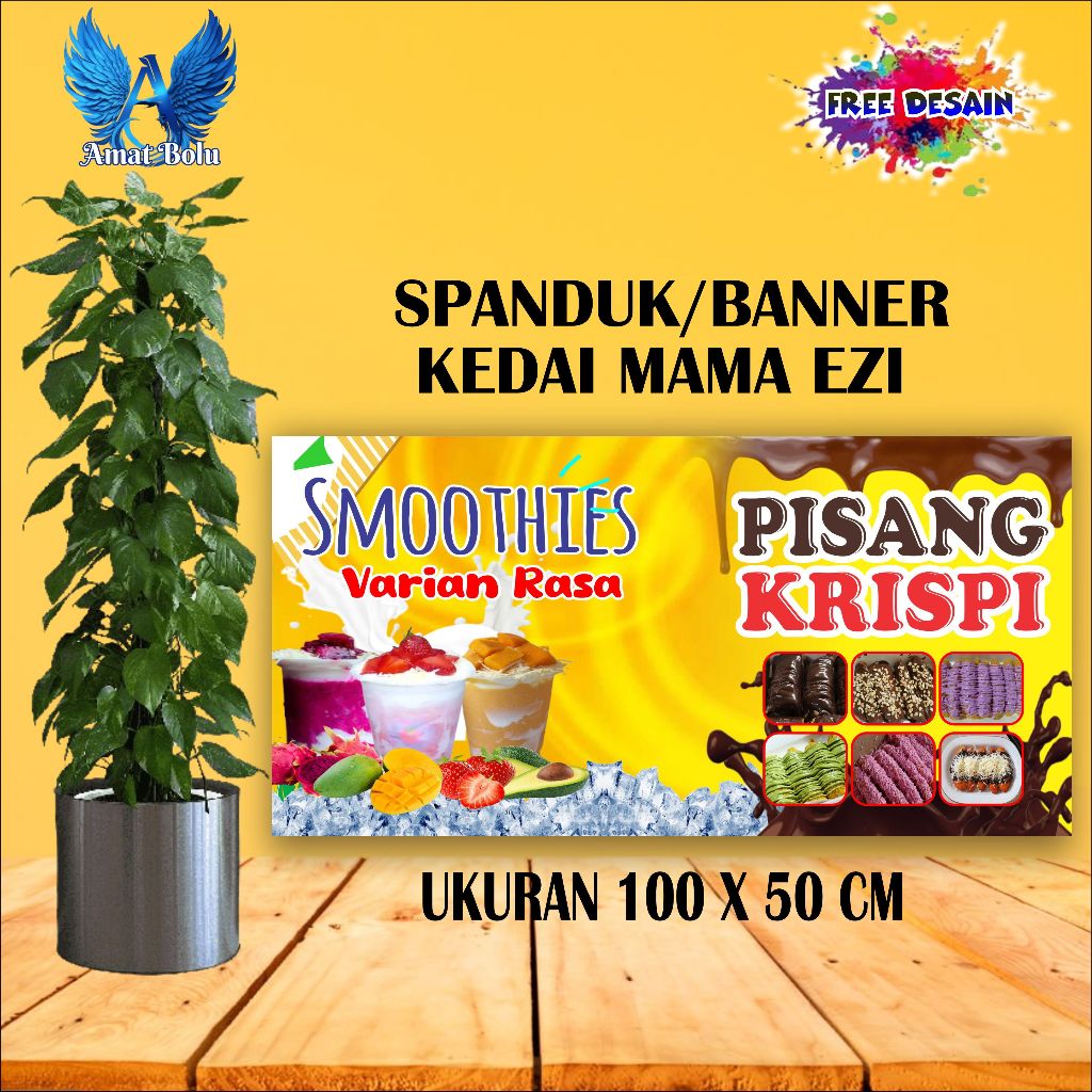Jual Cetak Banner Cetak Spanduk SMOOTHIES & PISANG KRISPY Ukuran 100X50 BISA REQUEST | Shopee ...