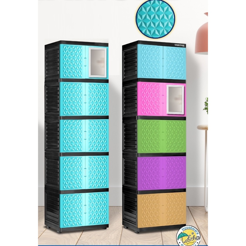 Jual Lemari Plastik Mini Tabitha 5 susun 4 Susun Abu Cream KUNCI KACA ...