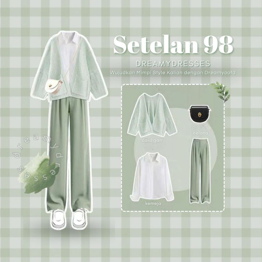 Jual 3in1 Set 98 - OOTD Setelan cardigan Rajut celana Mint Korean Style ...