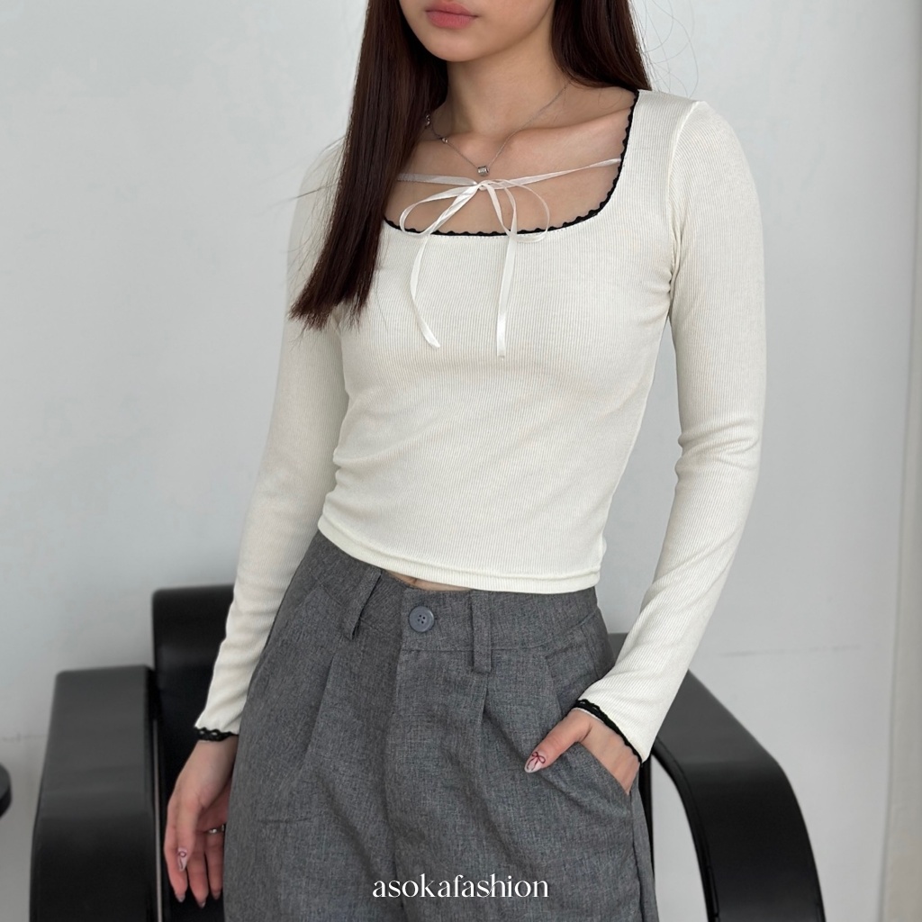 Jual ASOKA Yeva Top 3123 - U Neck Longsleeve Knit - Atasan Wanita Fit ...