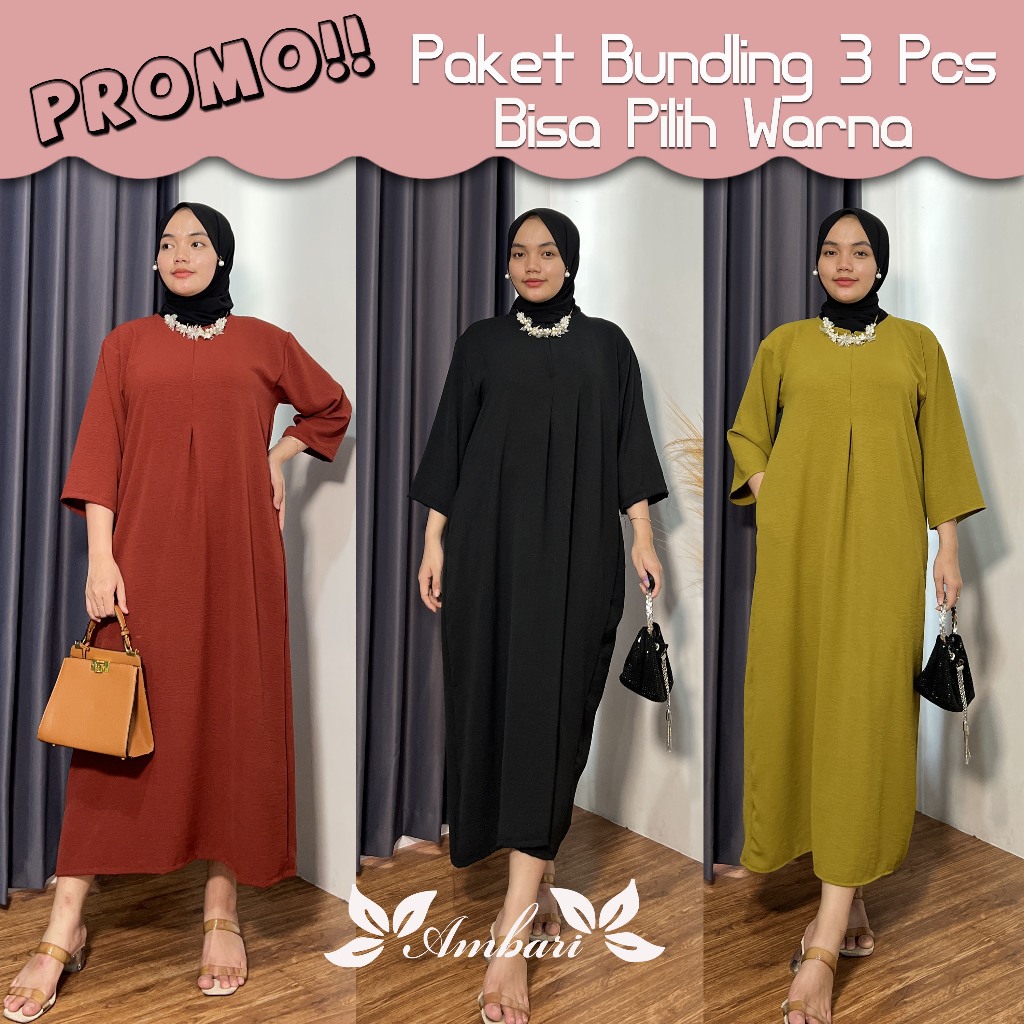 Jual Paket 3Pcs gamis daster 3/4 crinkel polos wanita | Shopee Indonesia