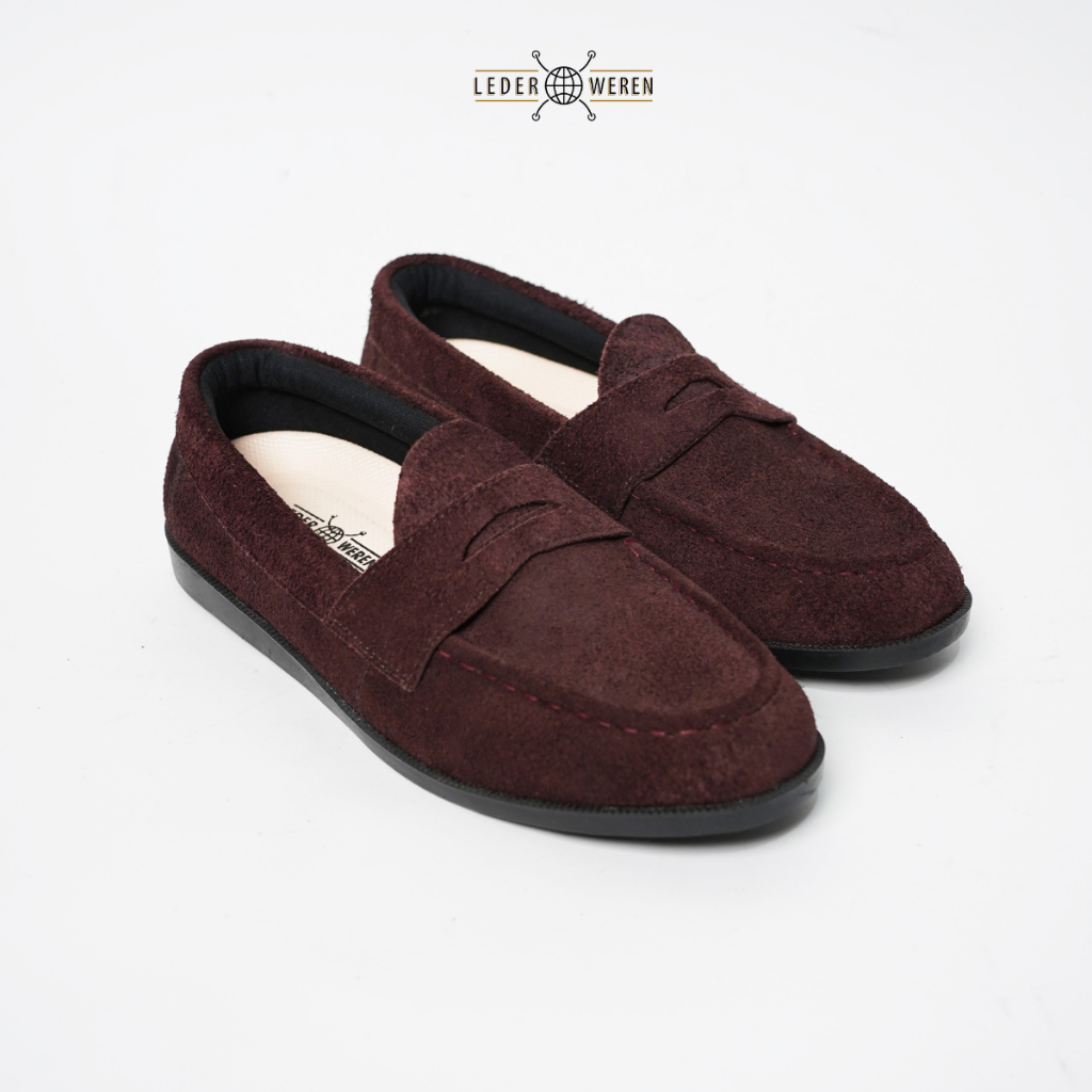 Jual Lederweren Leder Loafer 3 Suede Burgundy Sepatu Loafer Pria Sepatu ...