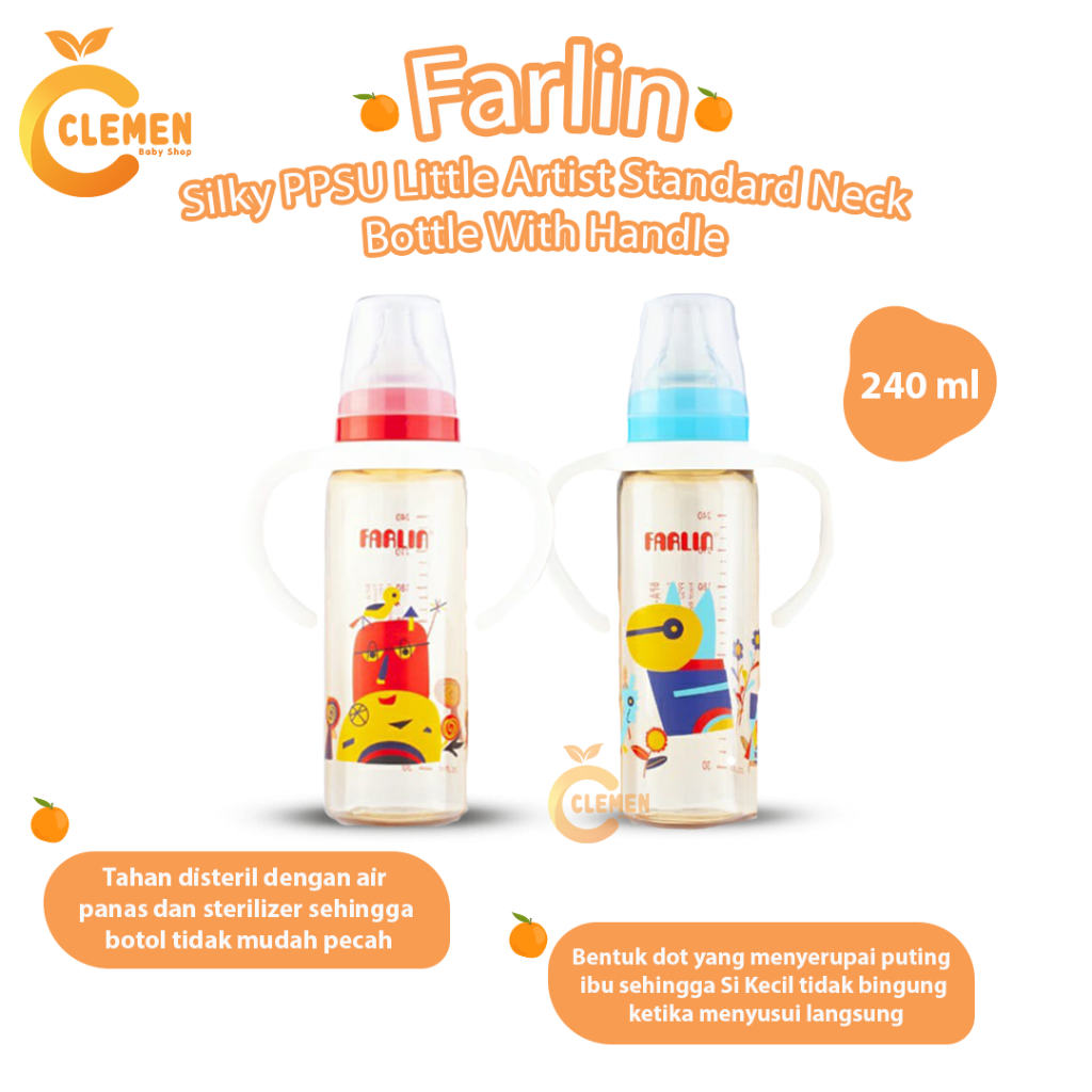 Jual Farlin Silky PPSU Little Artist Standard Neck Bottle With Handle ...