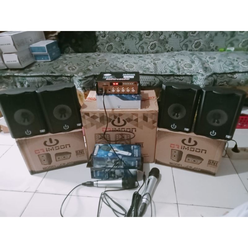 Jual Paket Speaker Passive 4 Inc 4 Unit+Power Ampli+2 Mic Karoke | Shopee Indonesia