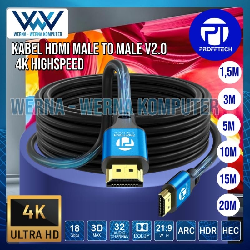 Jual KABEL HDMI MALE TO MALE V2.0 4Kx2K UHD HIGHSPEED PROFFTECH 1.5 / 3 / 5 / 10 / 15 / 20 METER ...