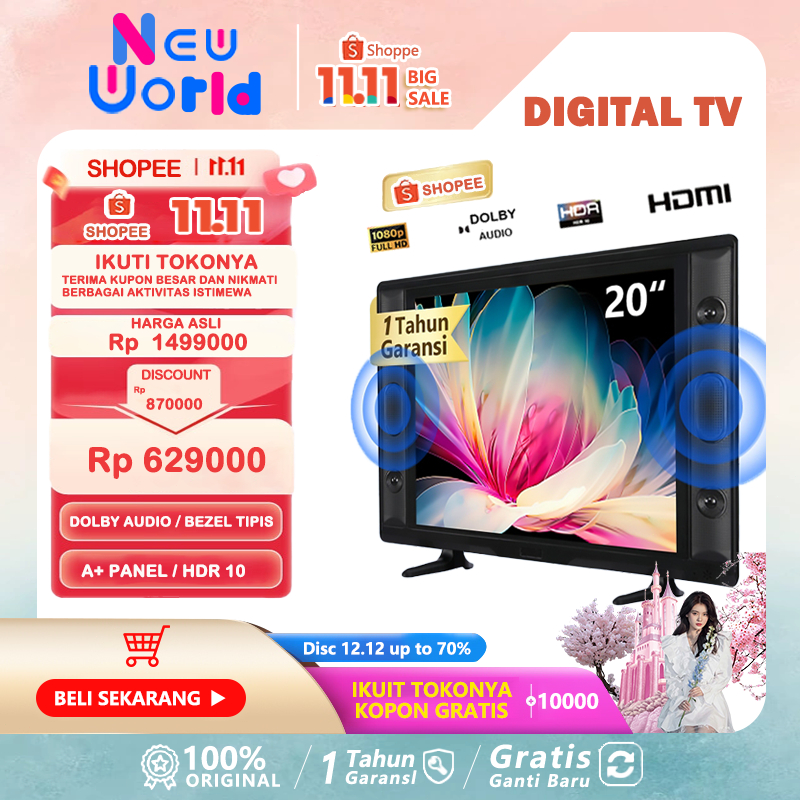 Jual TV Digital 20 Inch Full HD 1080P TV LED 20 Inch TV DVB-T2 TV Murah ...
