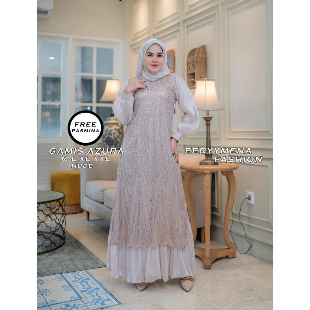 Jual Azura Drees Gamis Terbaru Bahan Shimer Youryu youryu mix tulle ...