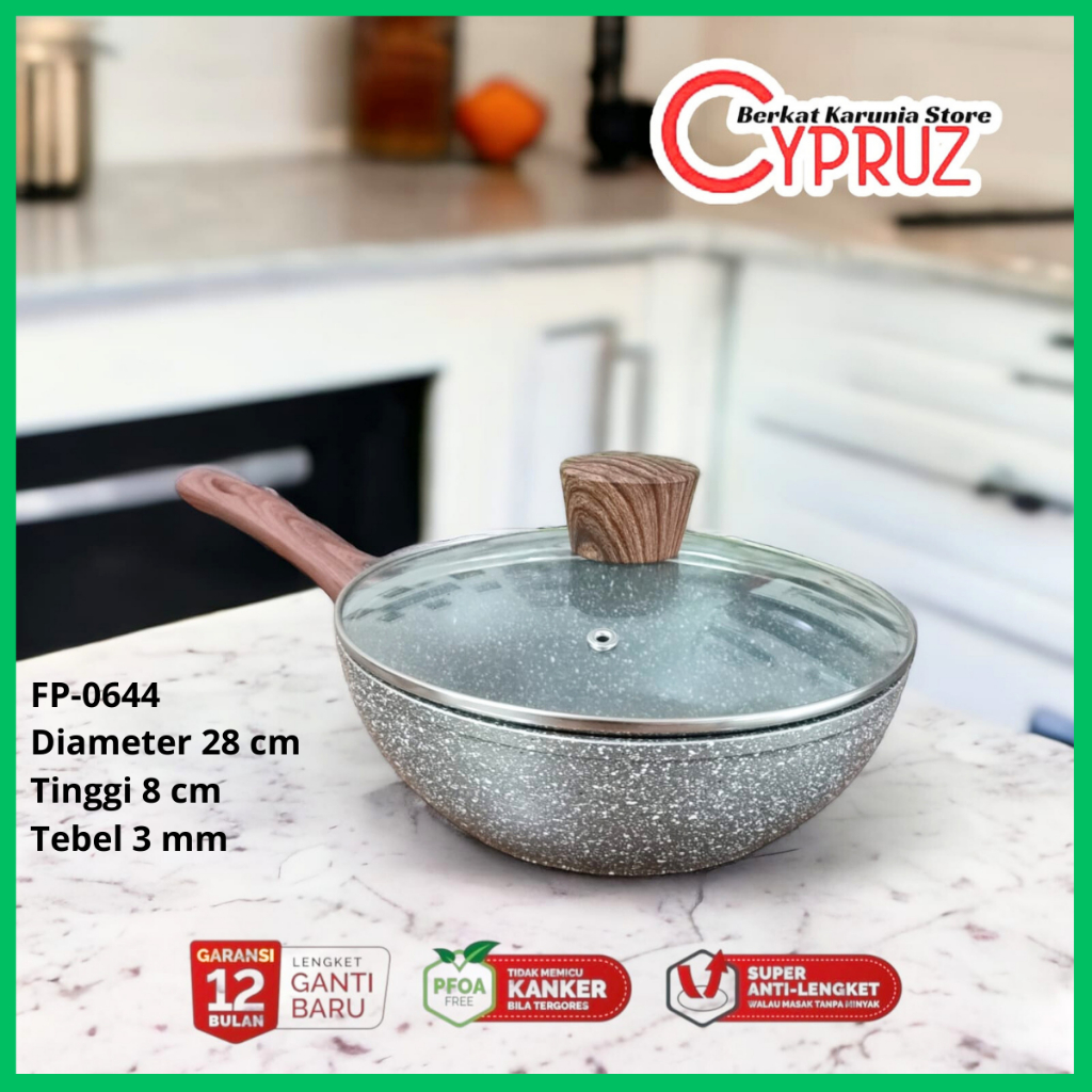 Jual cypruz wok pan marble 28 cm + lid kca FP-0644 fry wok wajan anti lengket | Shopee Indonesia