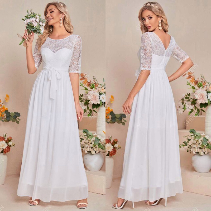 Jual CASA GOWN - Dress pesta wanita white lace dress party A line maxi ...