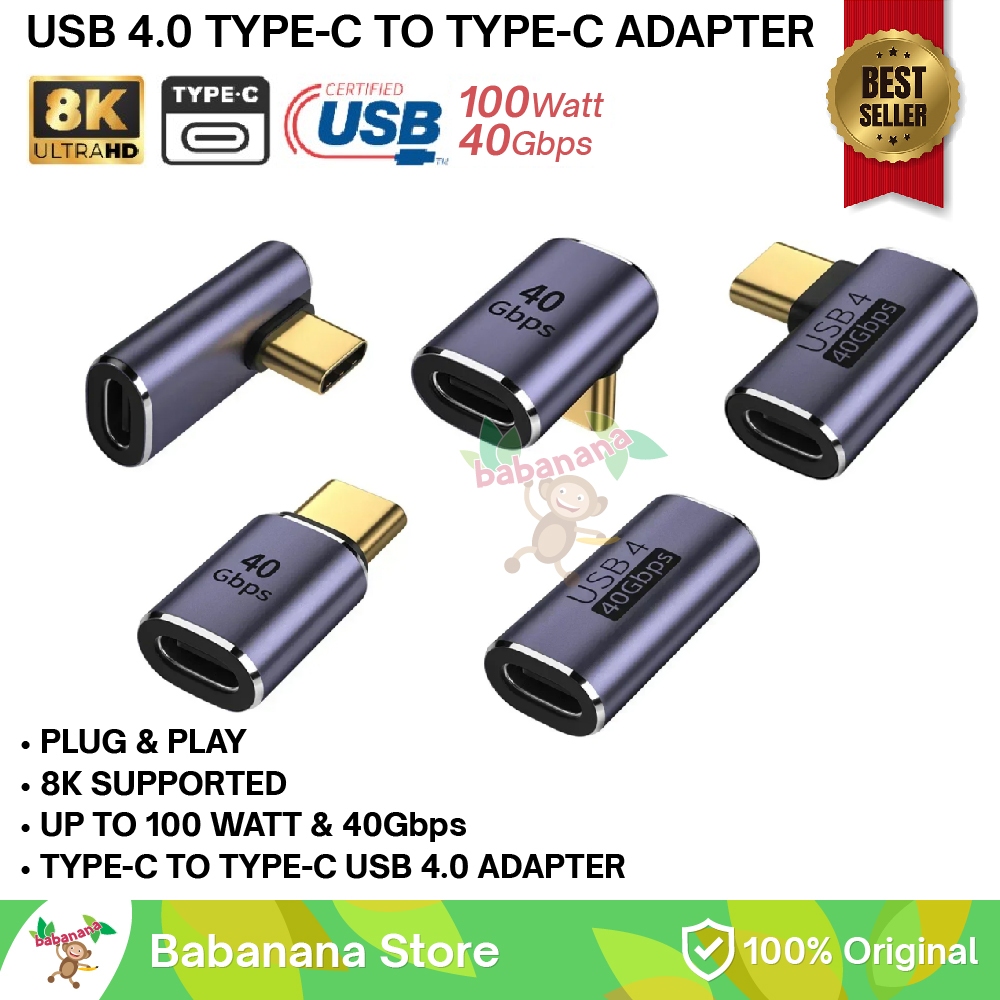 Jual 100 WATT USB 4.0 Type-C Elbow 90 Degree Siku Adapter Charger ...