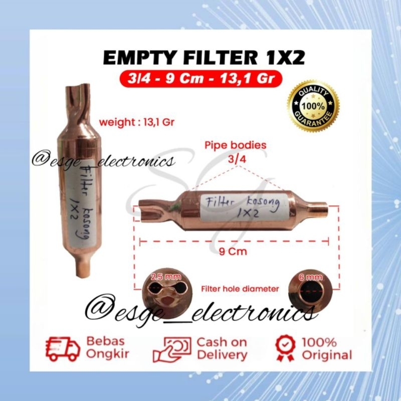 Jual FILTER KULKAS KOSONG PANJANG 9CM 1X2 BODY 3/4 FILTER KOSONG KULKAS ...