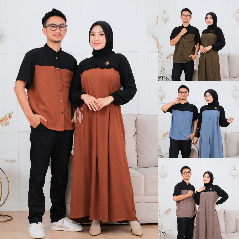 Jual Nabil Series - Couple Lebaran 2024 Pasangan Kekinian Gamis dan Kemeja Koko Terbau Bahan ...