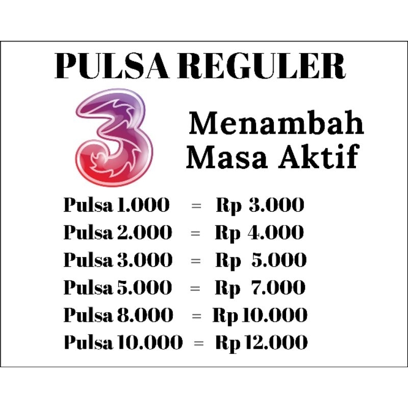 Jual PULSA TRI REGULER 1.000 - 10.000 Menambah Masa Aktif | Shopee ...