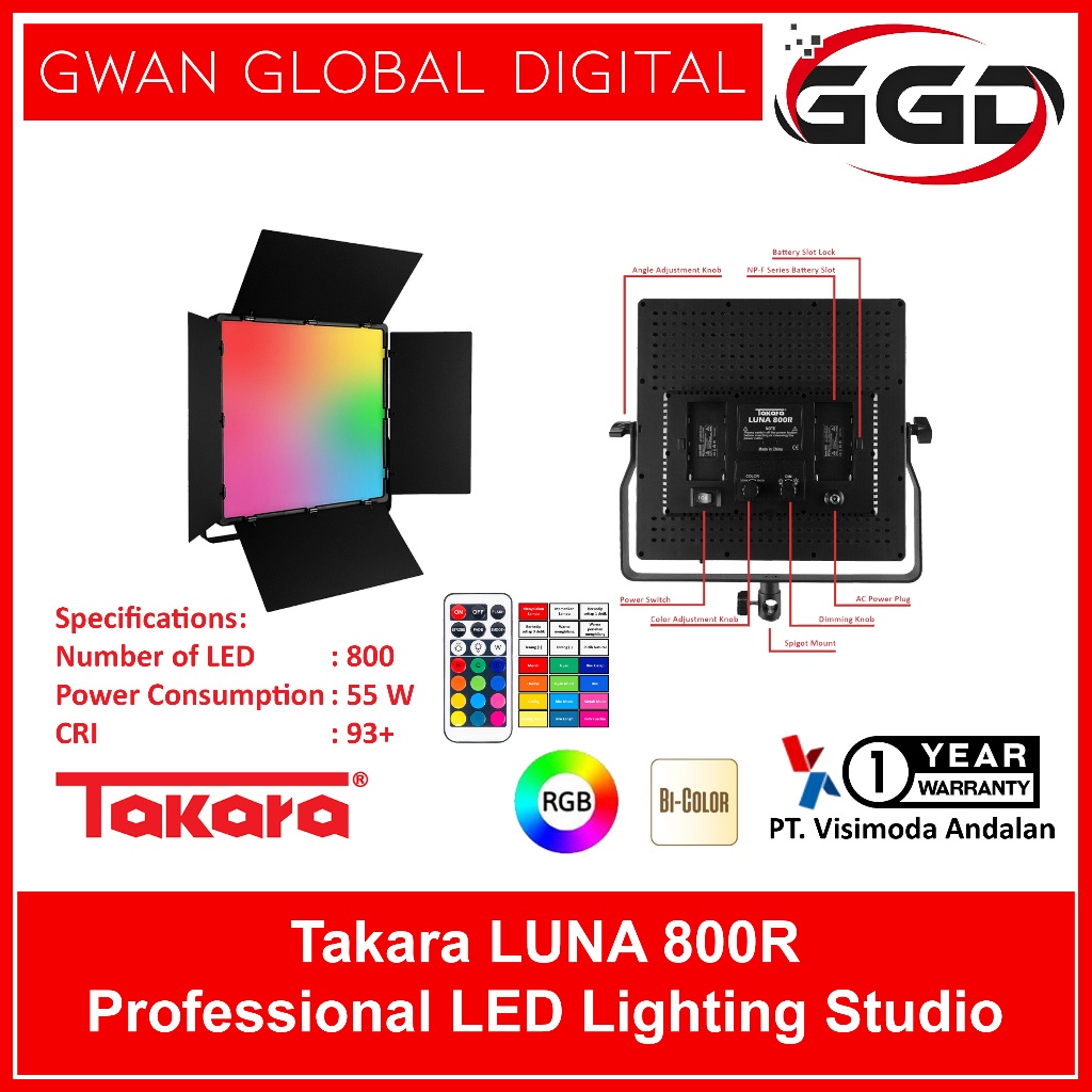 Jual Takara LUNA 800R RGB Professional Bi-Color Lighting Studio Video ...