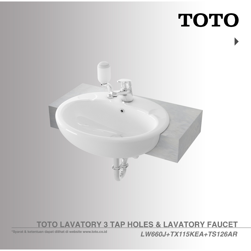Jual TOTO Lavatory 3 Tap Holes Complete Set LW660J+TX115KEA+TS126AR ...