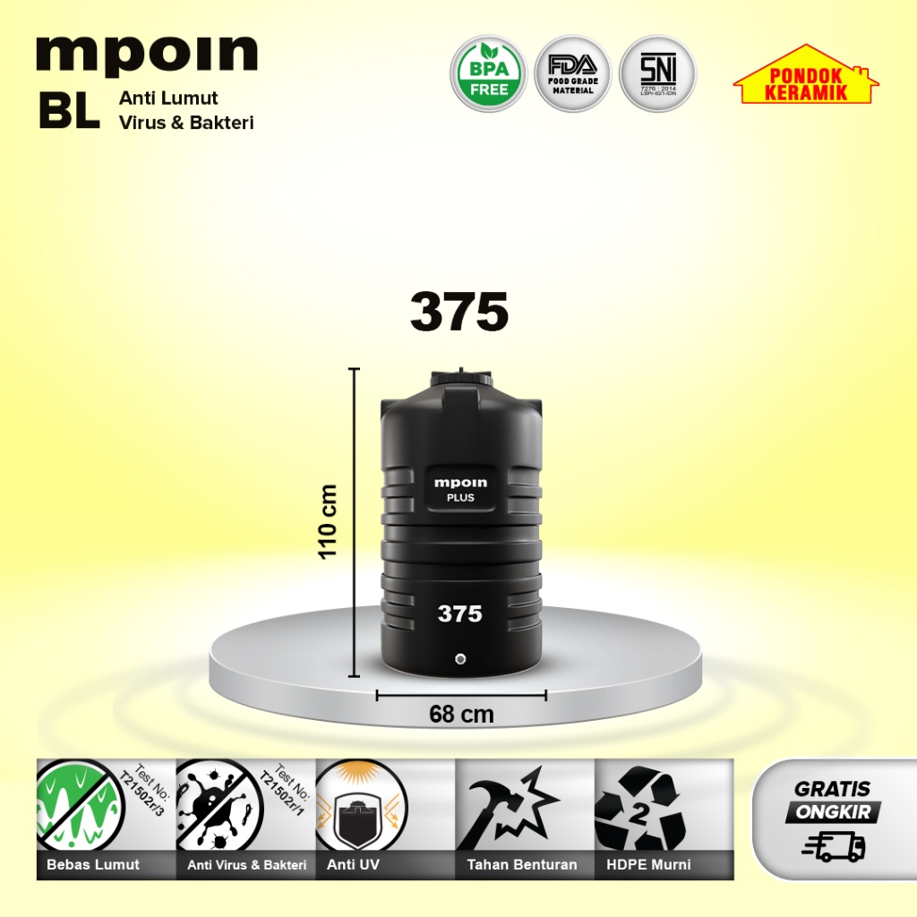 Jual Tandon Mpoin Plus Wave 375 L Tangki Tandon Air Toren Anti Lumut ...