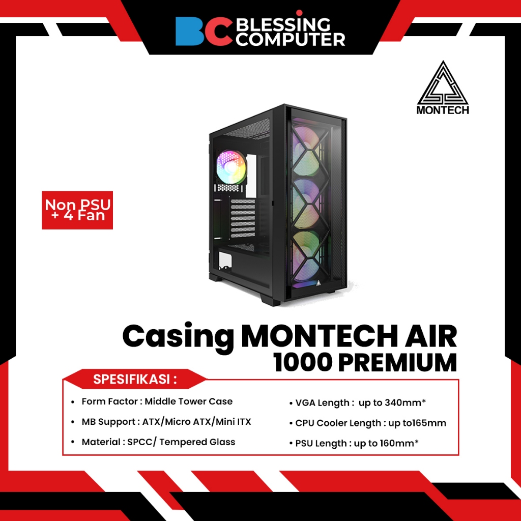 Jual Casing MONTECH AIR 1000 PREMIUM - Black | Shopee Indonesia