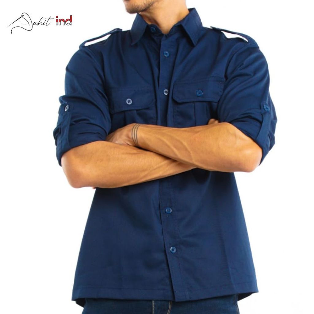 Jual Baju Kemeja PDL PDH Lengan Panjang Safari Warna Biru Navy Hem Seragam Kerja Komunitas ...