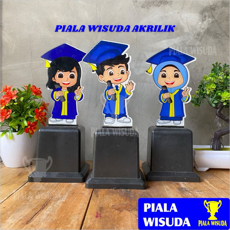 Jual Piala Akrilik Wisuda (Hijab Biru) - Plakat Wisuda Karakter ...