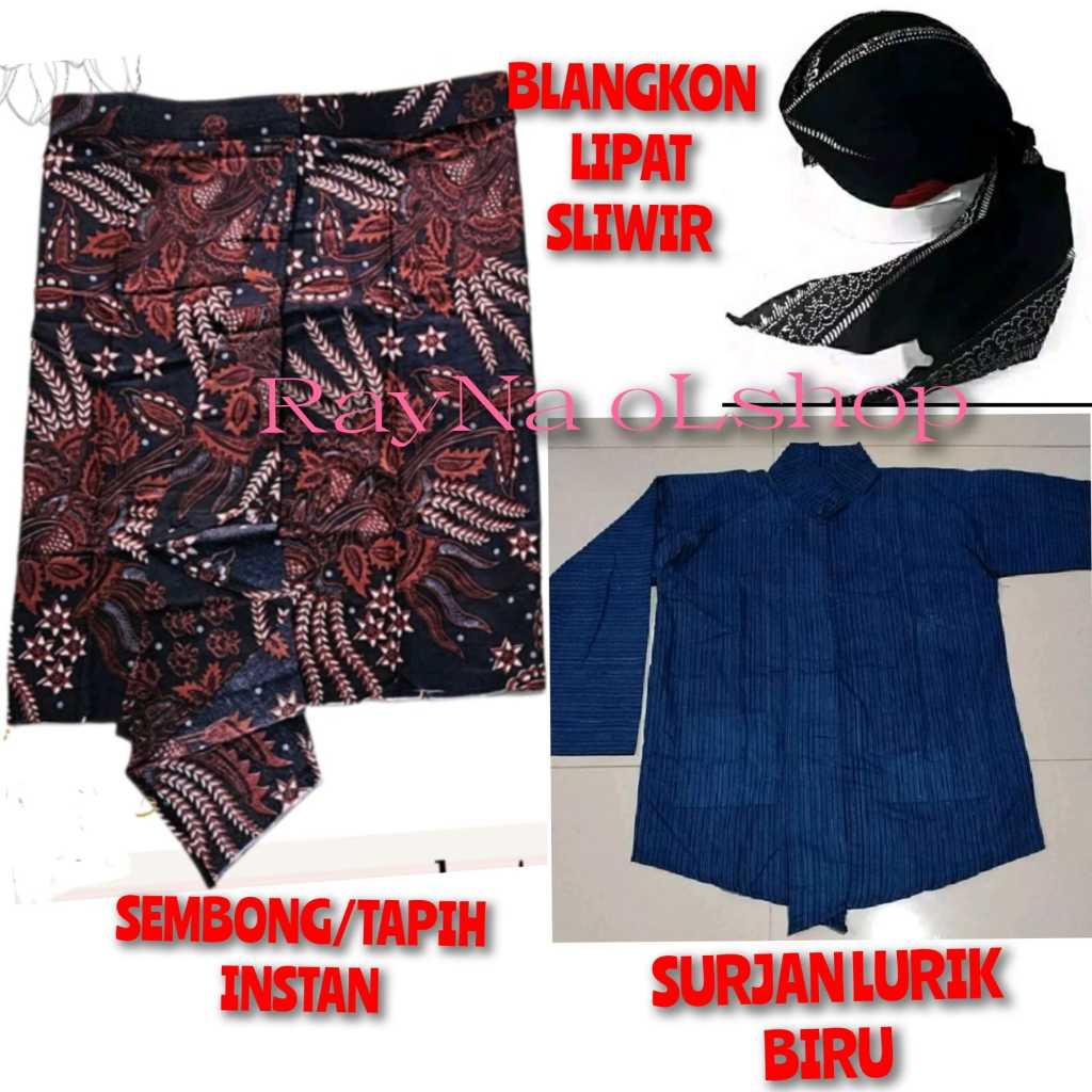Jual PAKETAN LENGKAP BAJU ADAT JAWA PRIA, SURJAN LURIK BIRU+ SEMBONG/TAPIH + BLANGKON LIPAT ...