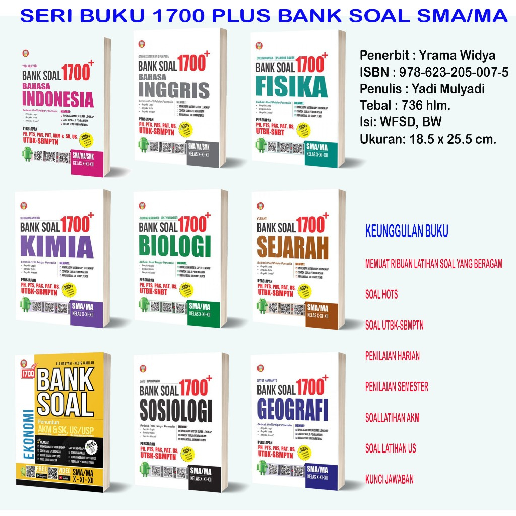 Jual Buku 1700 Plus Bank Soal Bahasa Indonesia/Bahasa Inggris/Fisika/Kimia/Sosiologi/Sejarah ...