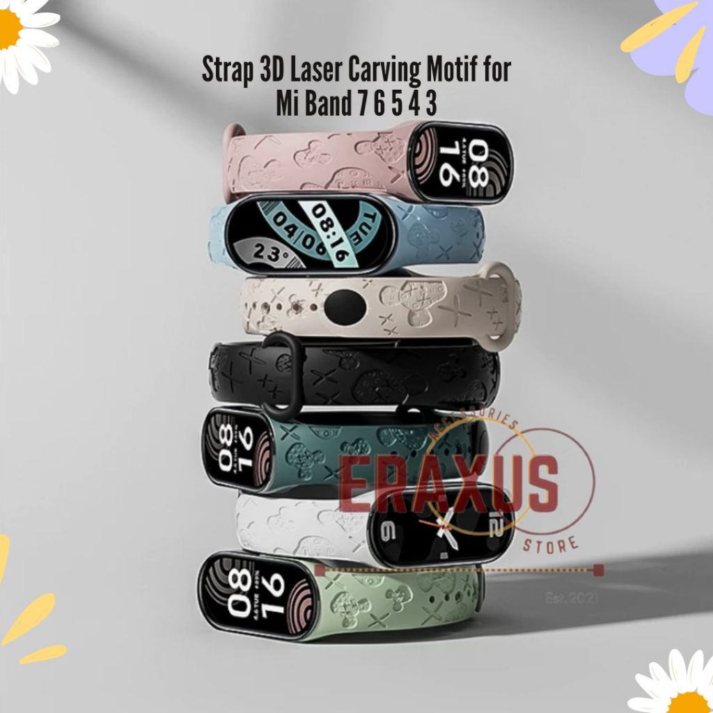 Jual [Eraxus] Strap Xiaomi Mi Band 3 4 5 6 7 Motif 3D Carving Laser Embossed Karakter Bear Lucu ...