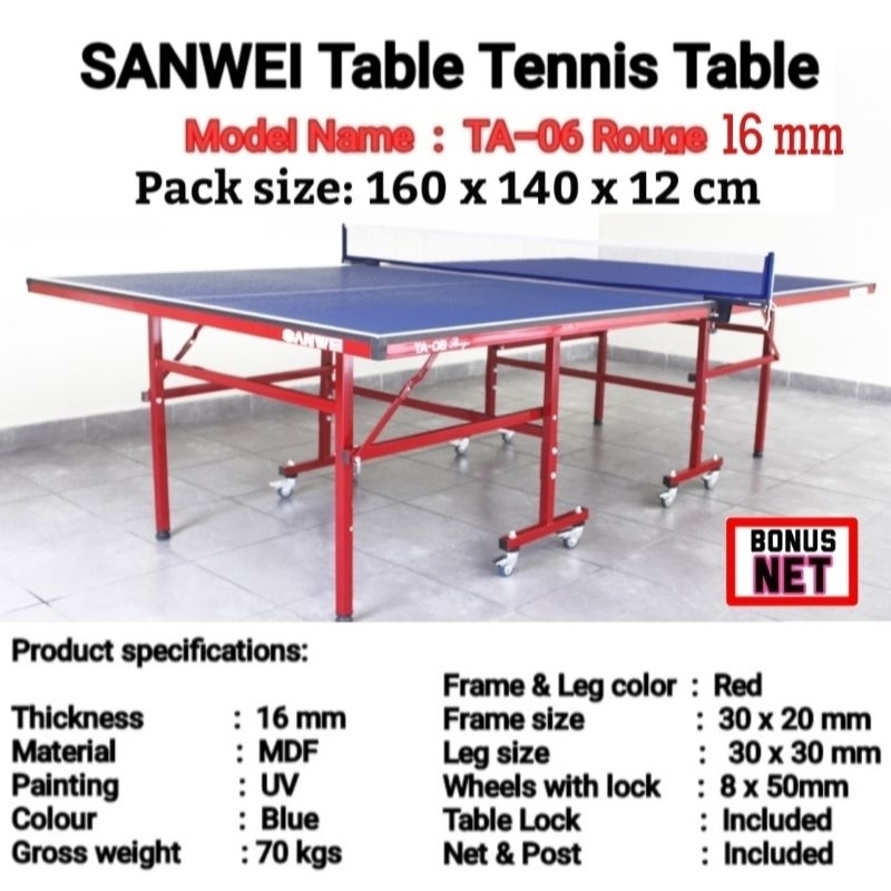 Jual Sanwei T06 meja pingpong import bahan MDF sanwei T 06 barang 100%Original!! | Shopee Indonesia