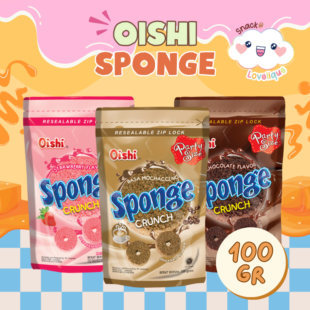 Jual Oishi Sponge Crunch Pouch Zip Lock 100gr All - Variant ( Coklat / Mochaccino / Strawberry ...