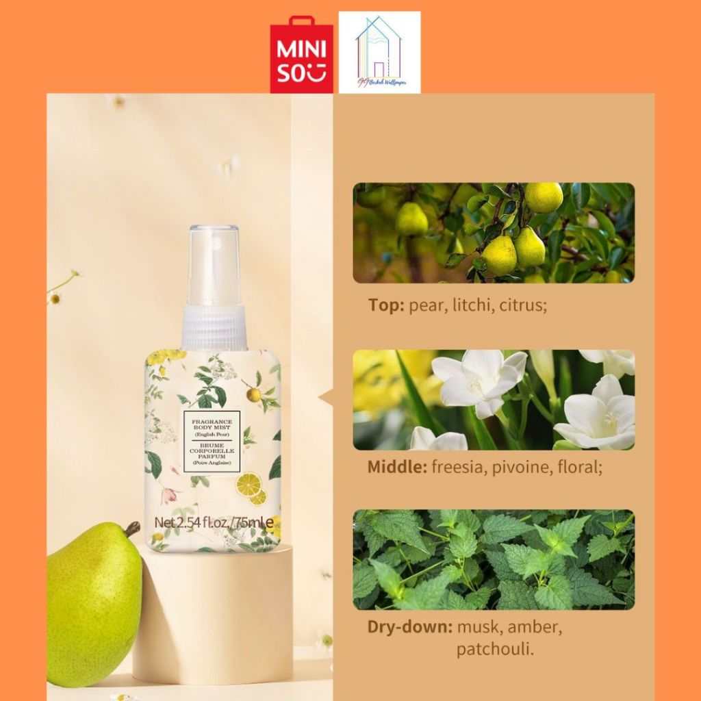 Jual MINISO Fragrance Body Mist 75ML perfume English Pear/ Sweet Peach ...