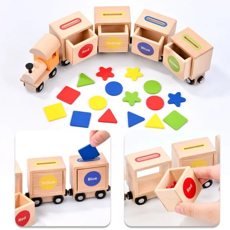 Jual wooden train color sorting shape sorting/mainan edukasi montessori ...