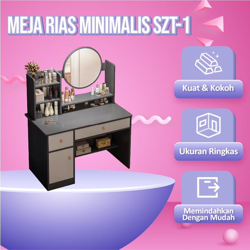Jual Futureworld Meja Rias Putih Kaca Bulat Meja Rias Modern Minimalis ...