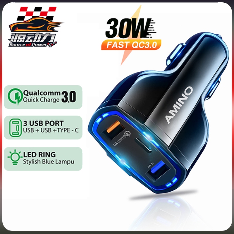 Jual Charger Mobil 30W 3 Port charger mobil fast charging charger mobil ...