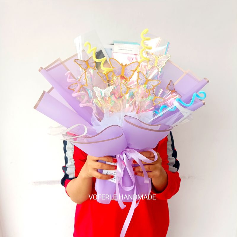 Jual Buket Kupu Kupu Butterfly Free lampu LED Kado acara Wisuda lamaran ...