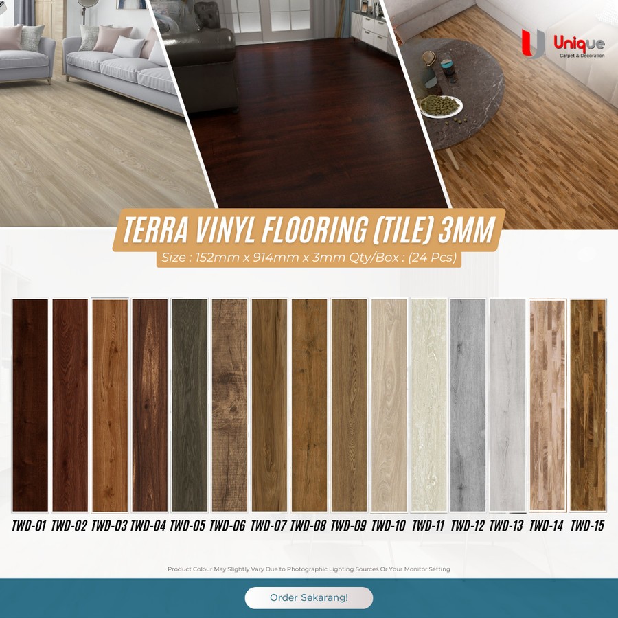 Jual Vinyl Tile Terra Floor Tebal 3mm Motif Kayu / Lantai Vinyl ...