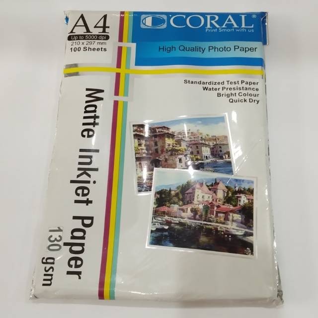Jual CORAL MATTE INKJET PAPER 130 GSM A4 100 SHEETS | Shopee Indonesia